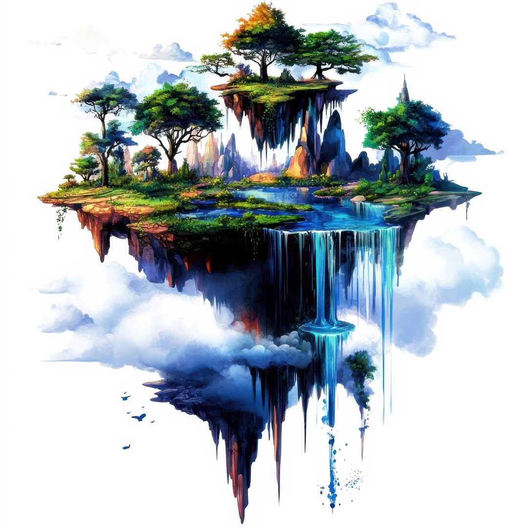 19 Floating Island Clipart High Res Watercolor Fantasy Jpgs Magical ...