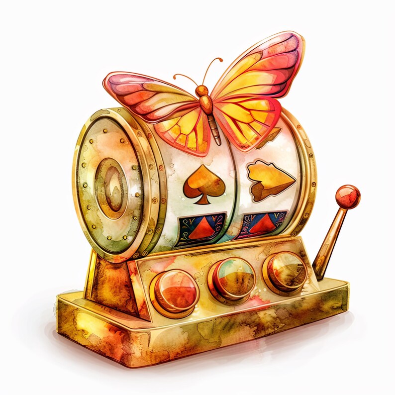 Classic Slot Machines Clipart 25 High Res Watercolor JPG Junk Journals ...