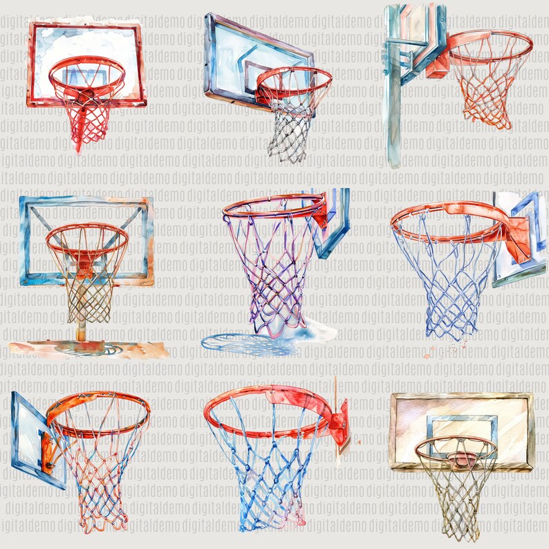 50 Watercolor Basketball Hoop Clipart PNG Bundle - - Personal and ...