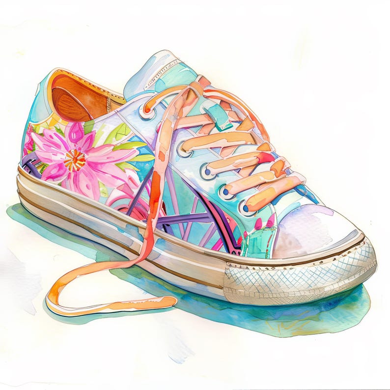 Spring Sneakers Clipart 25 High Res Watercolor JPG Junk Journals , Card ...