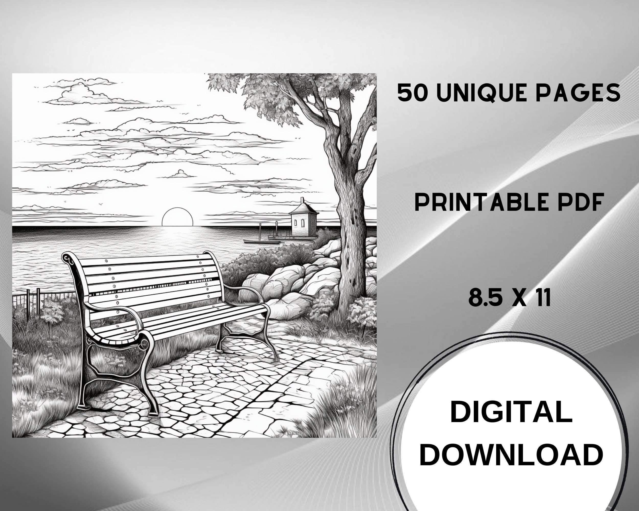 50 Bench With Colorıng Pages | Printable PDF A4 | Cute Kids Coloring ...