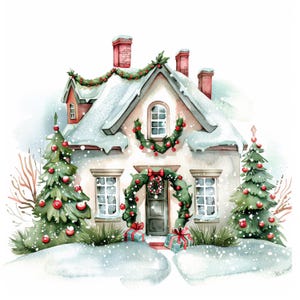 50 Watercolor Christmas House Clipart PNG Bundle - - Personal and ...