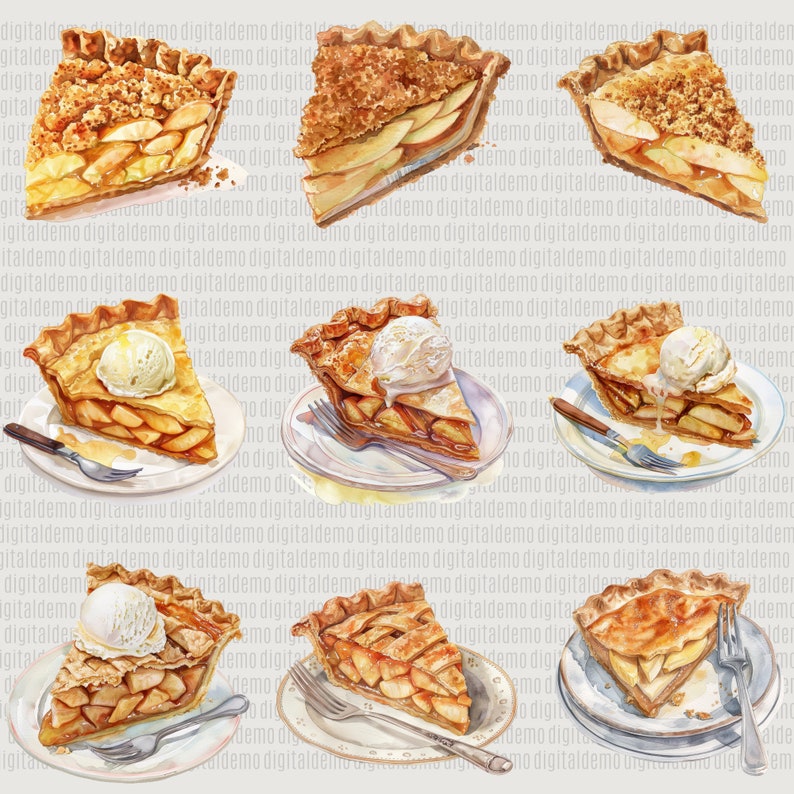 50 Watercolor Apple Pie Printable, Bakery Clipart PNG Bundle ...
