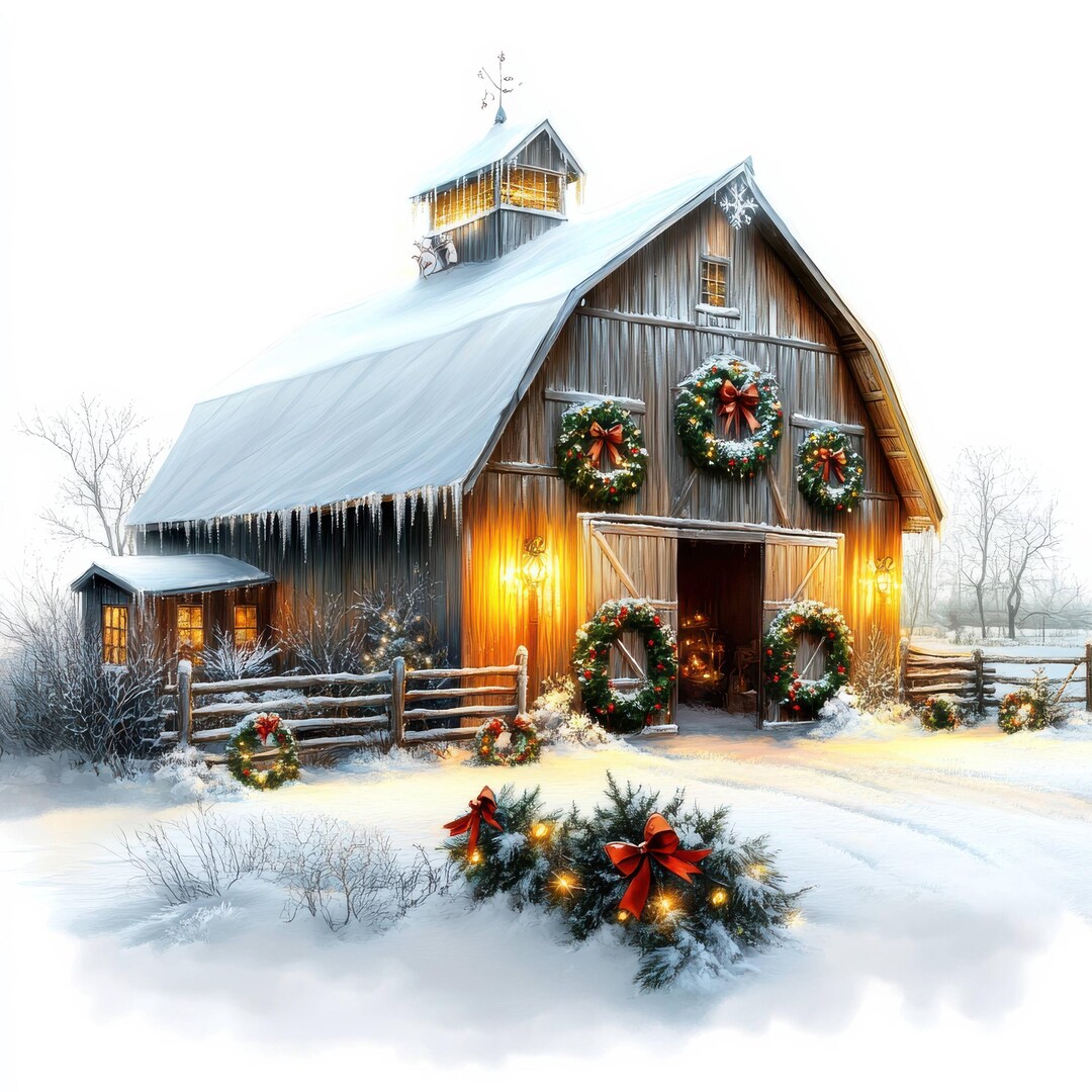 21 Christmas Barn Clipart | Festive Watercolor Barn Illustrations for ...