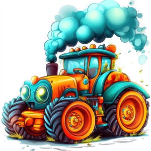 24 Cute Cartoon Tractor Clipart – High Res Watercolor Jpgs | Farm ...