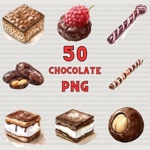 50 Watercolor Chocolate Clipart PNG Bundle - - Personal and Commercial ...