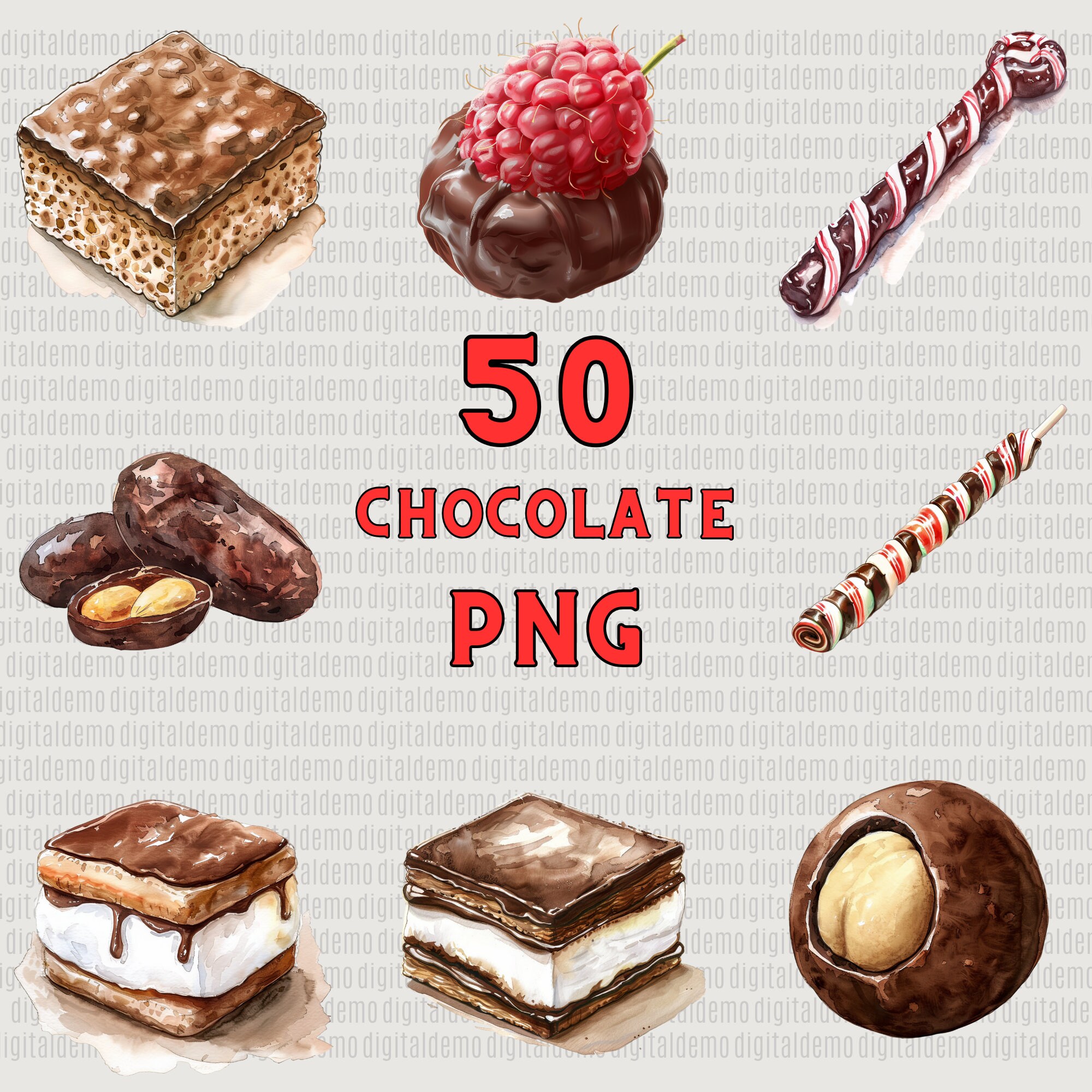 50 Watercolor Chocolate Clipart PNG Bundle - - Personal and Commercial ...