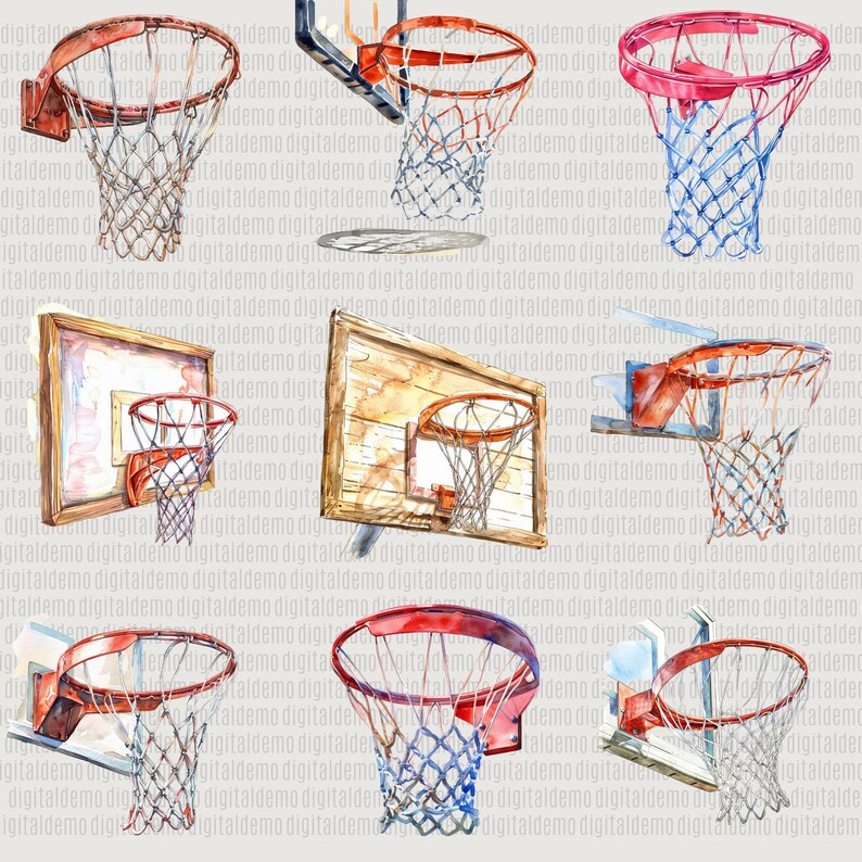 50 Watercolor Basketball Hoop Clipart PNG Bundle - - Personal and ...