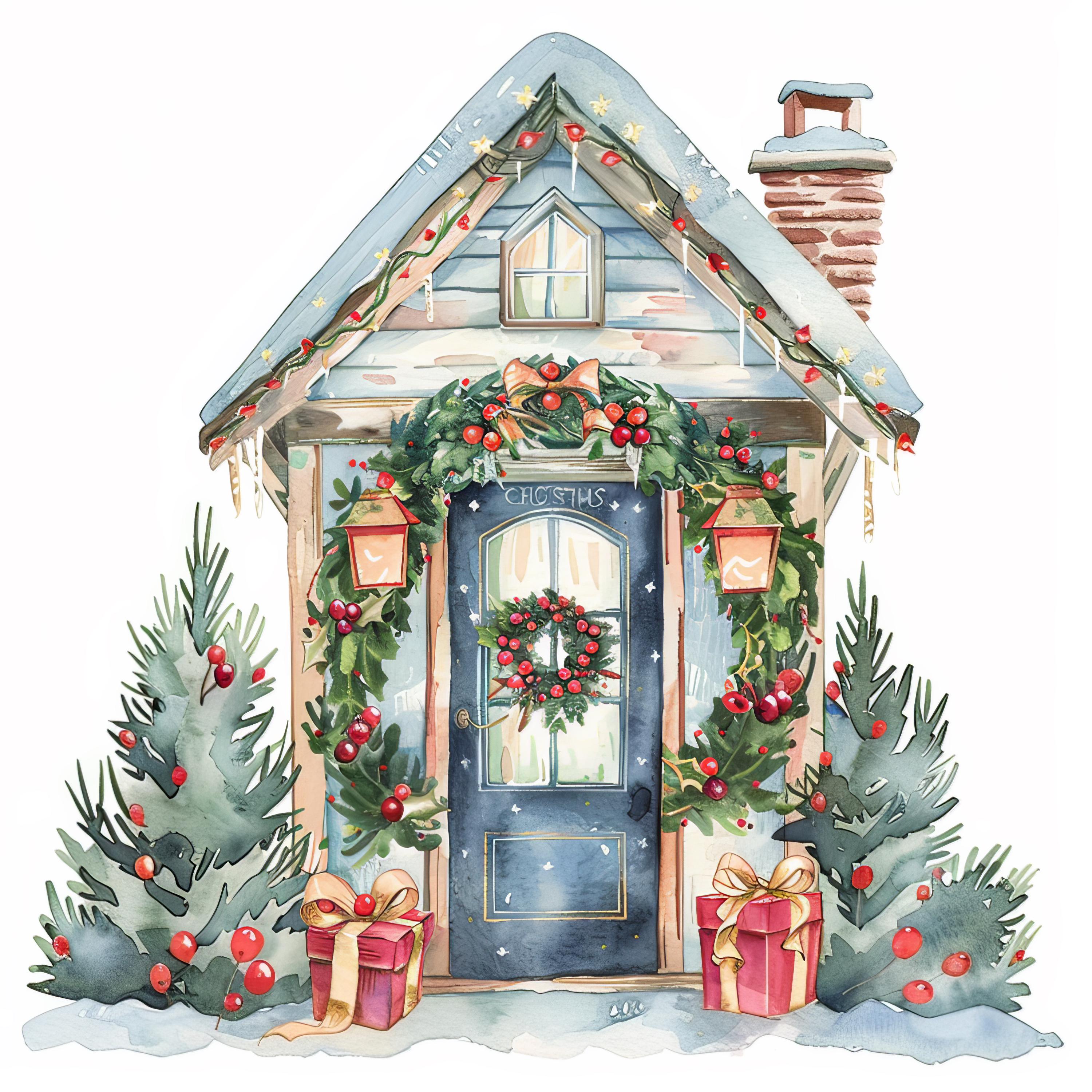 50 Watercolor Christmas House Clipart PNG Bundle - - Personal and ...