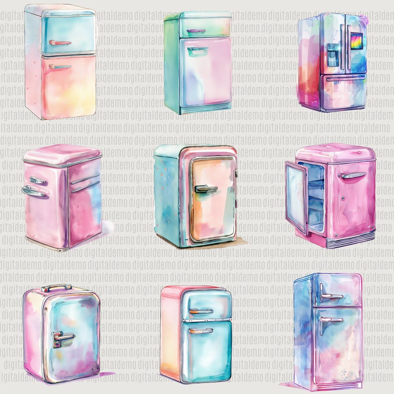 50 Watercolor Fridges Clipart PNG Bundle - - Personal and Commercial ...