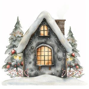 50 Watercolor Christmas House Clipart PNG Bundle - - Personal and ...