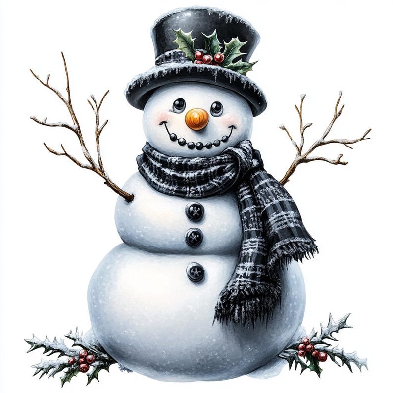 25 Christmas Snowman Digital Clipart High-resolution Festive & Cute ...