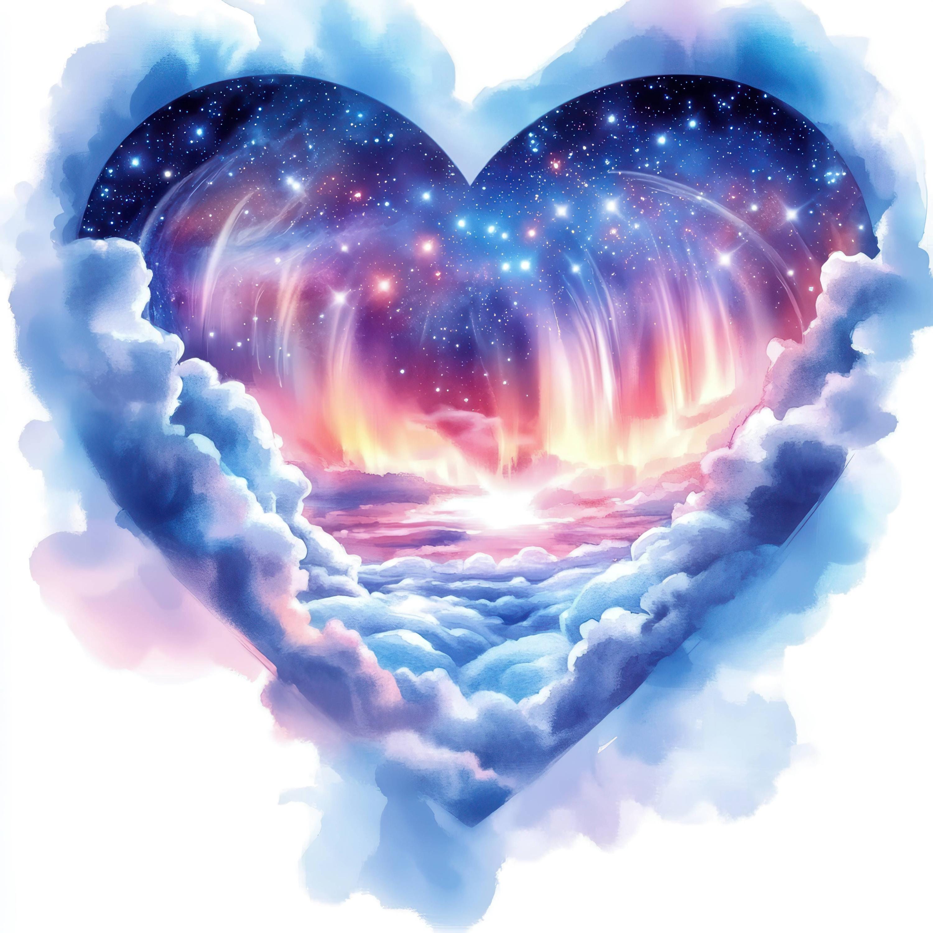 19 Aurora Heart Clipart High Res Watercolor Jpgs Magical Galaxy Hearts ...