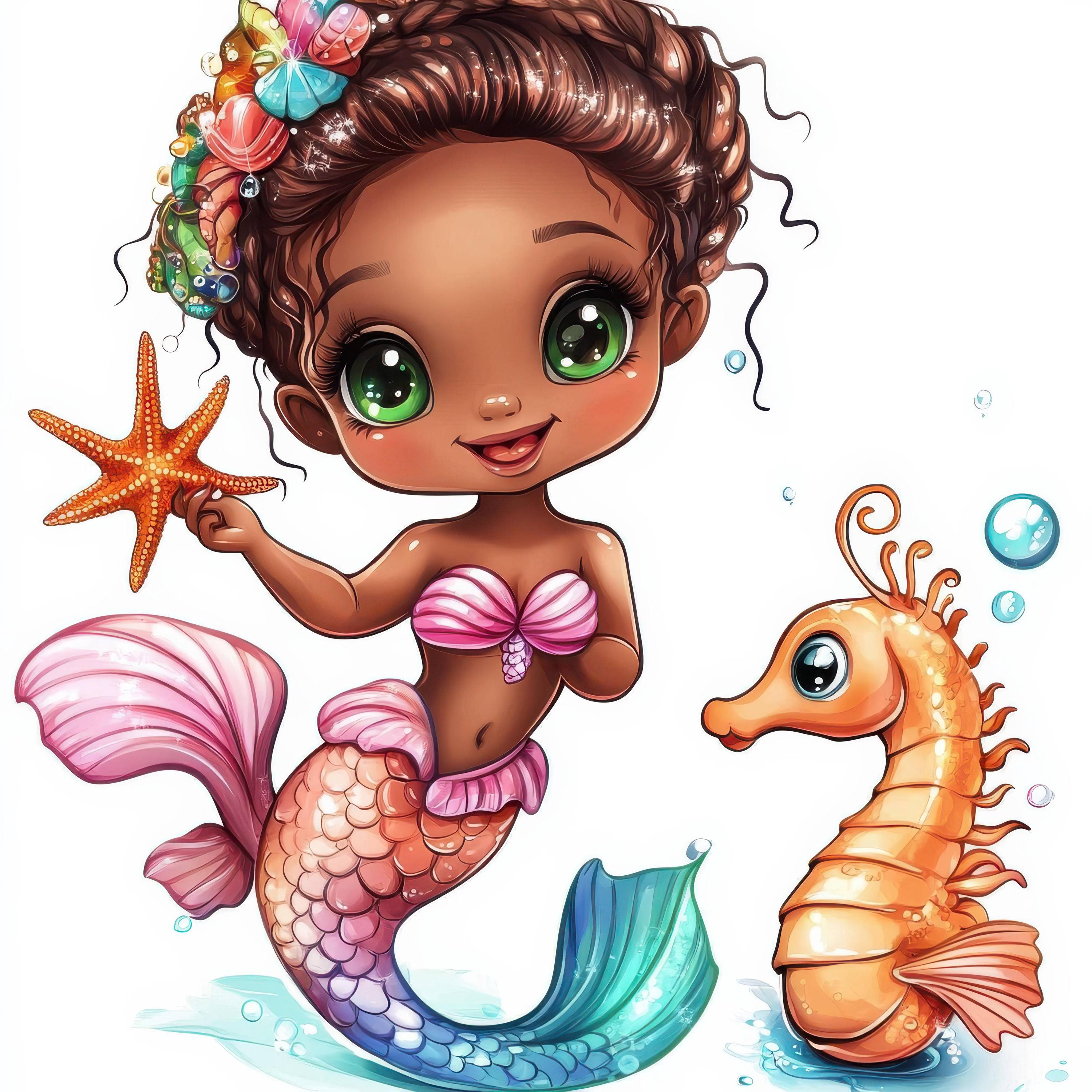 17 Little Mermaid Clipart Whimsical Undersea Mermaid Illustrations for ...