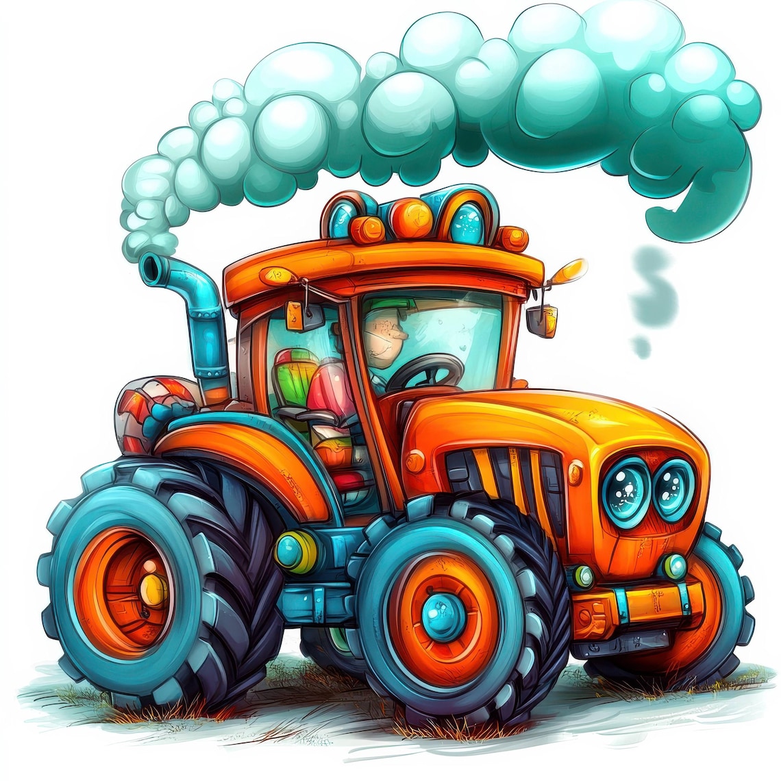 24 Cute Cartoon Tractor Clipart – High Res Watercolor Jpgs | Farm ...