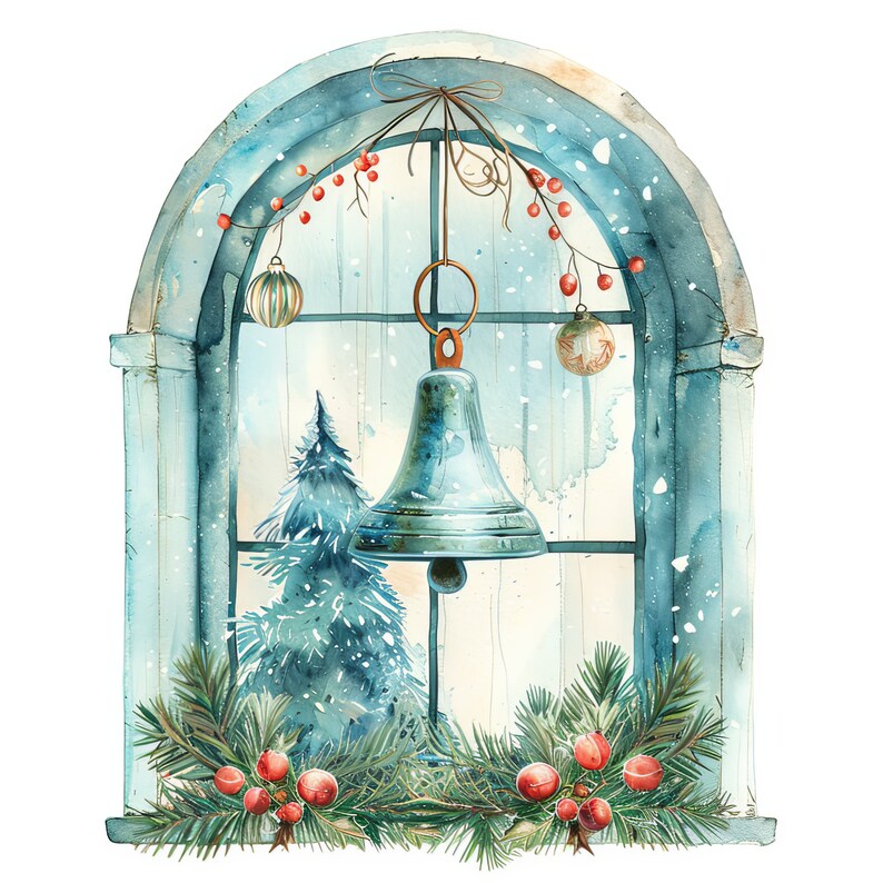 50 Watercolor Christmas Window Clipart PNG Bundle - - Personal and ...