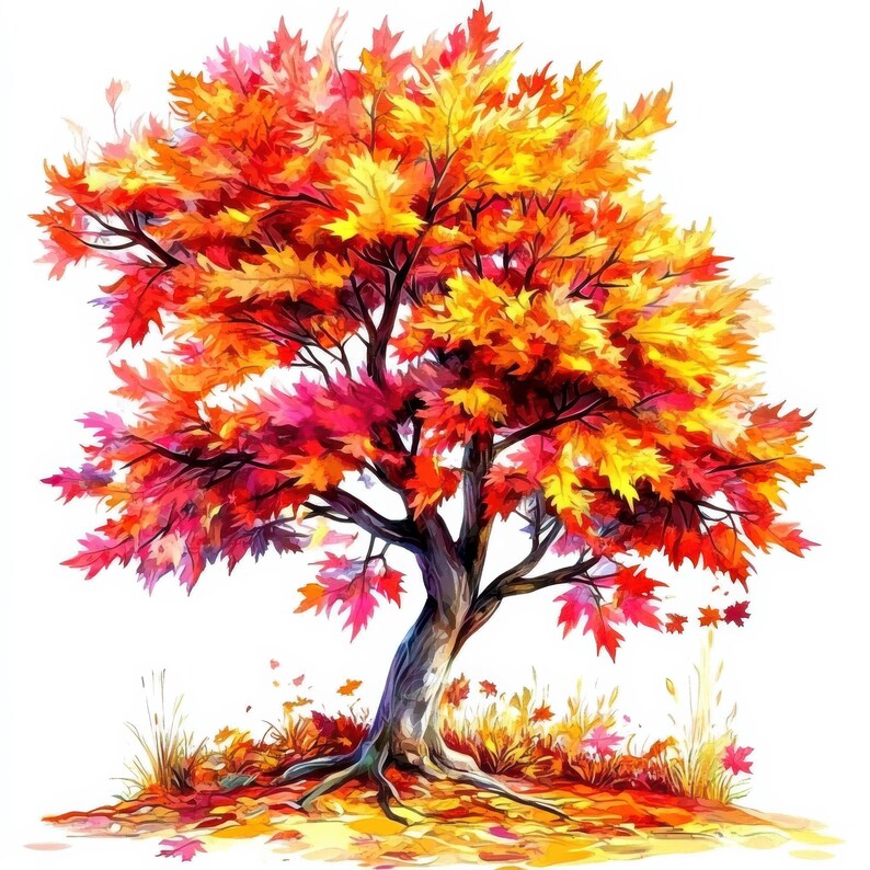 13 Autumn Tree Clipart | Vibrant Watercolor Fall Trees for Seasonal ...