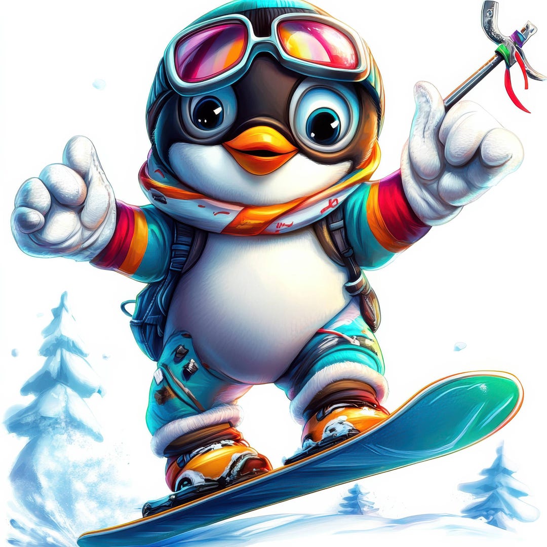 20 Skiing Penguin Clipart – Winter Sports Penguin Watercolor Jpgs ...