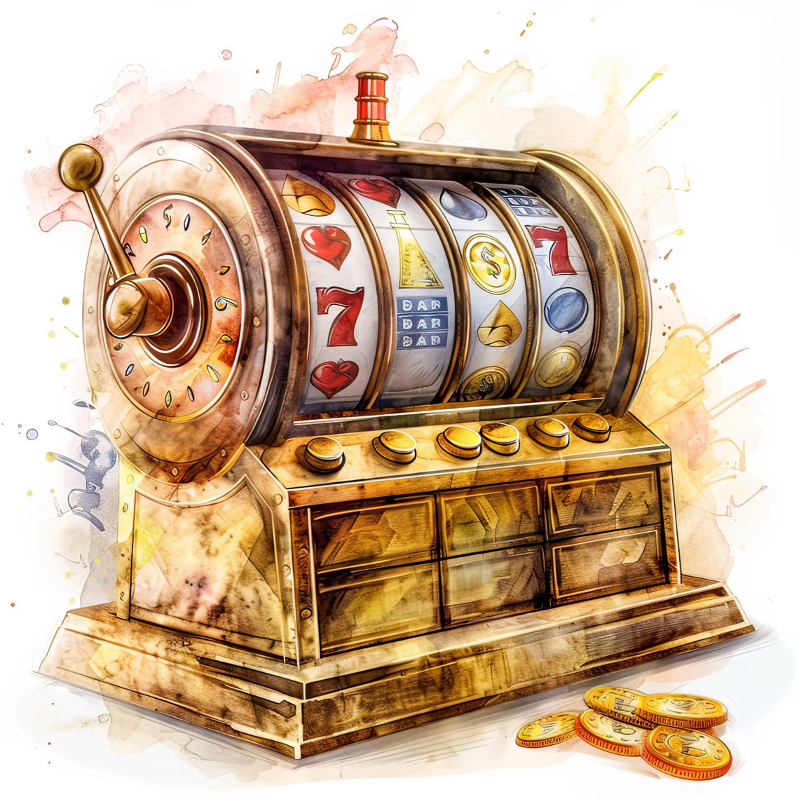 Classic Slot Machines Clipart 25 High Res Watercolor JPG Junk Journals ...