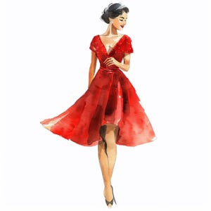 Glamour Girl Red Dress Clipart 50 High Res Watercolor Png Junk ...