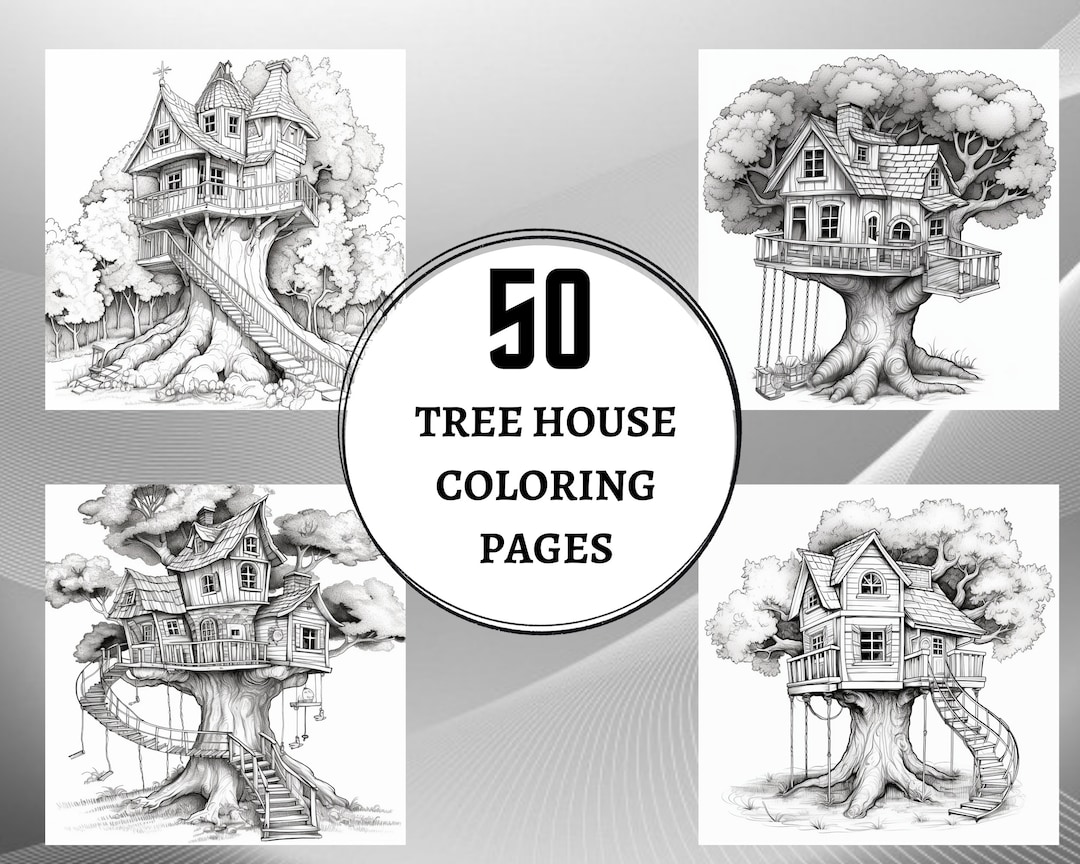 50 Treehouse Colorıng Pages | Printable PDF A4 | Cute Kids Coloring ...