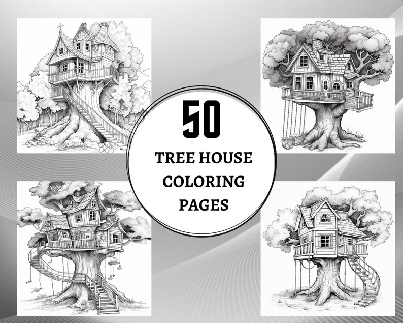 50 Treehouse Colorıng Pages | Printable PDF A4 | Cute Kids Coloring ...