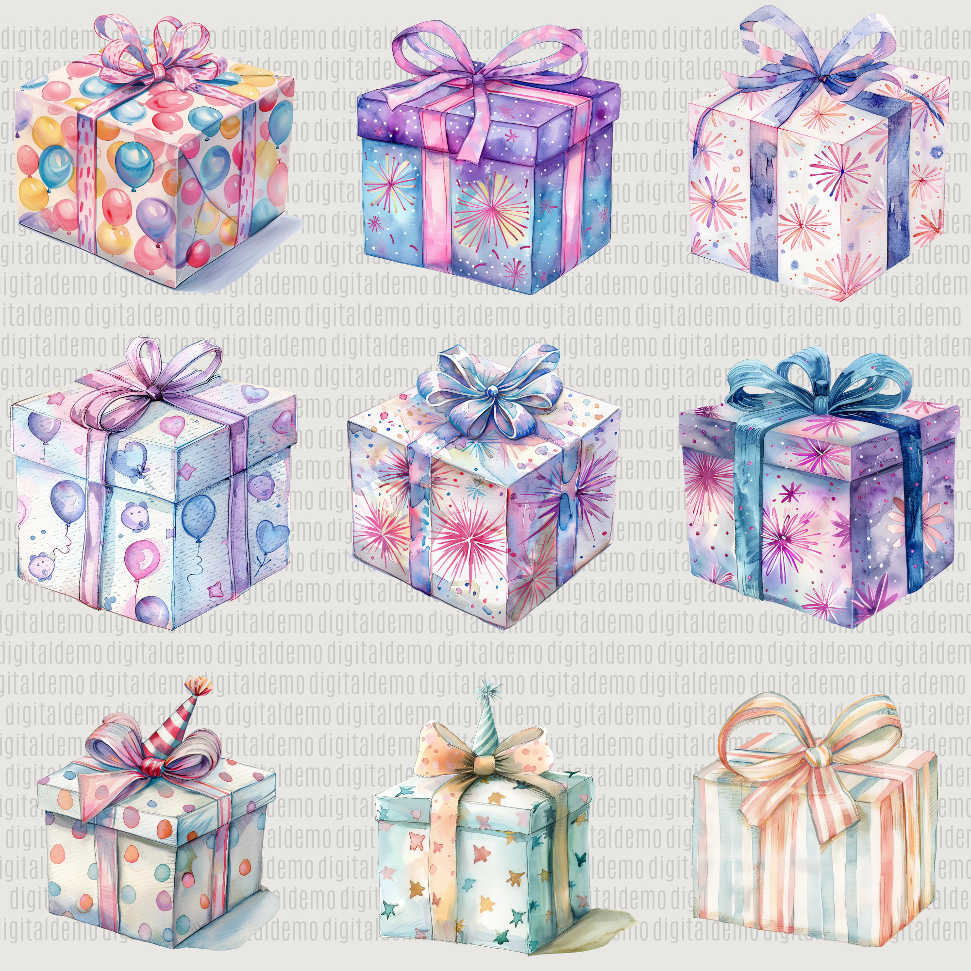 50 Watercolor Gift Box Clipart PNG Bundle Personal and Commercial Use ...