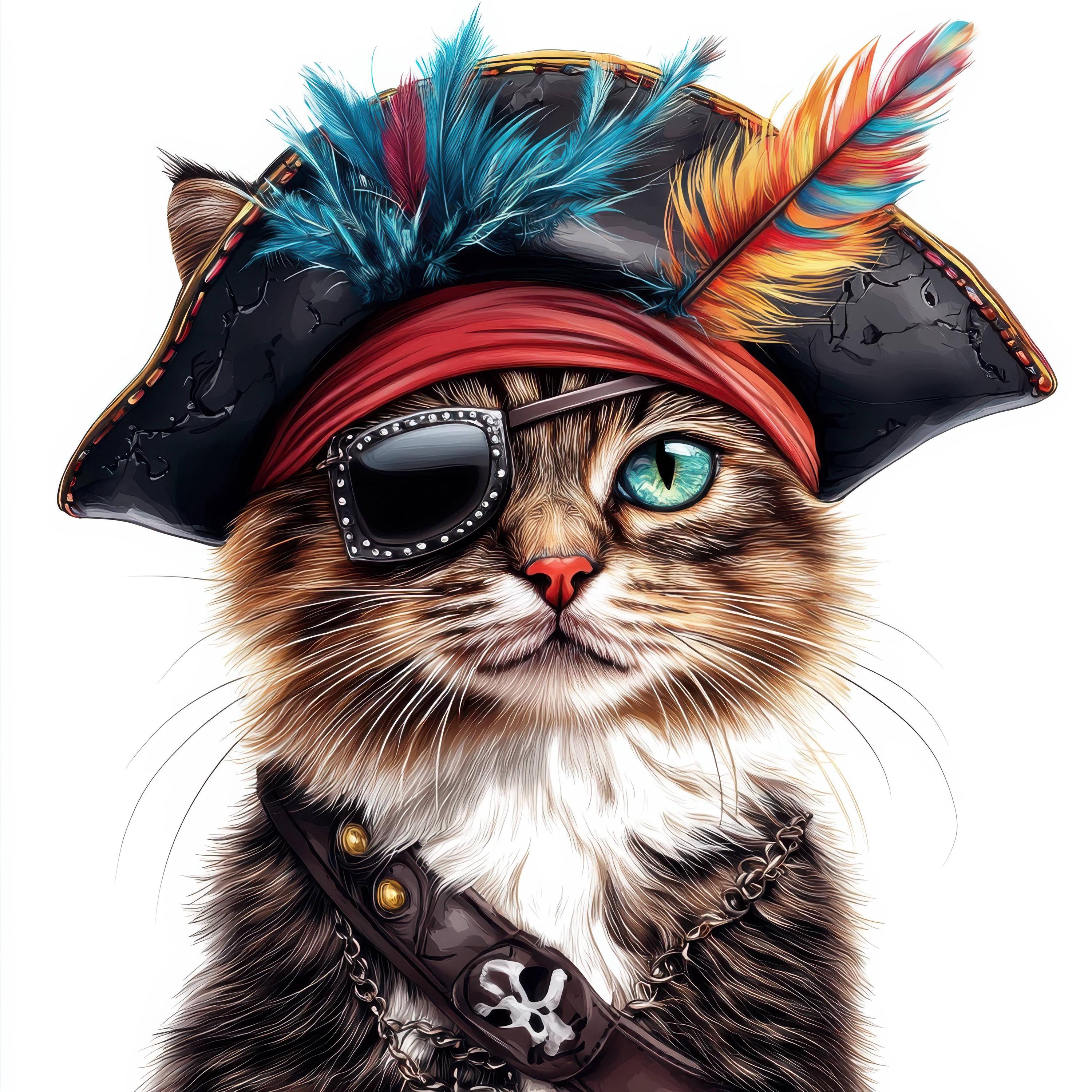 24 Pirate Cat Clipart – Adventurous Watercolor Jpgs | Cute Pirate Kitty ...