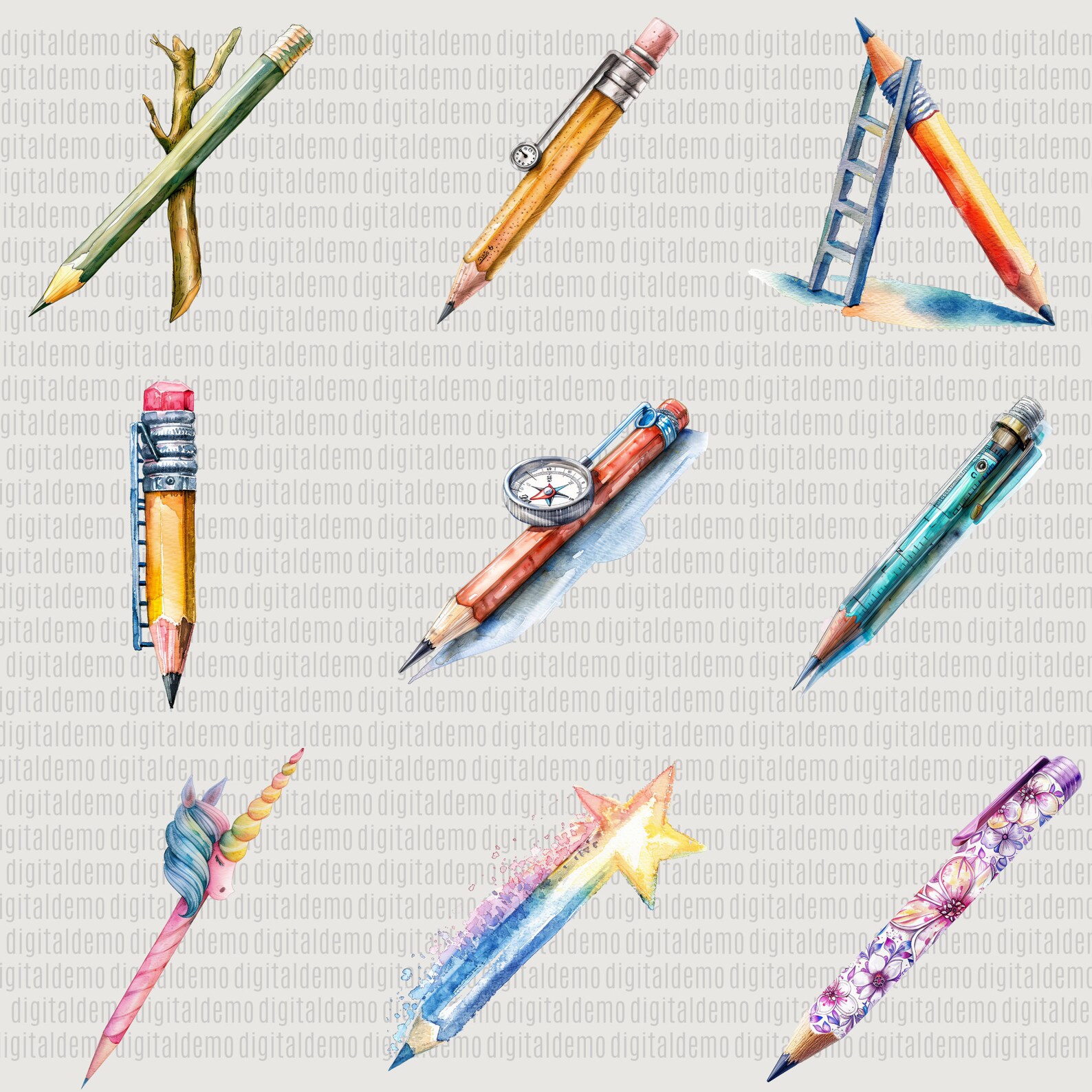 50 Watercolor PENCIL Clipart PNG Bundle - - Personal and Commercial Use ...