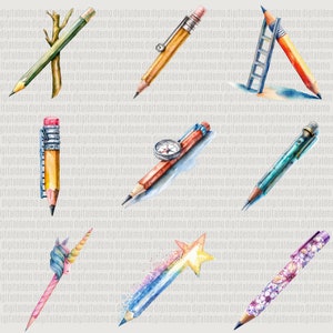 50 Watercolor PENCIL Clipart PNG Bundle - - Personal and Commercial Use ...
