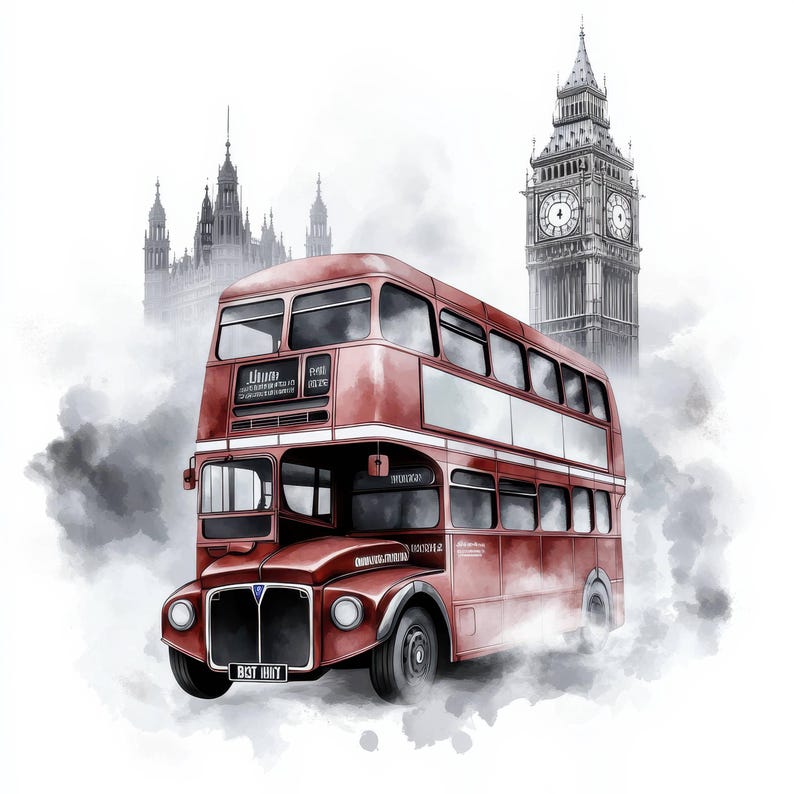 18 London Bus Clipart High Res Watercolor Jpgs | British Transport ...