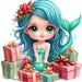 24 Christmas Mermaid Clipart | Festive Watercolor Mermaids | Holiday ...