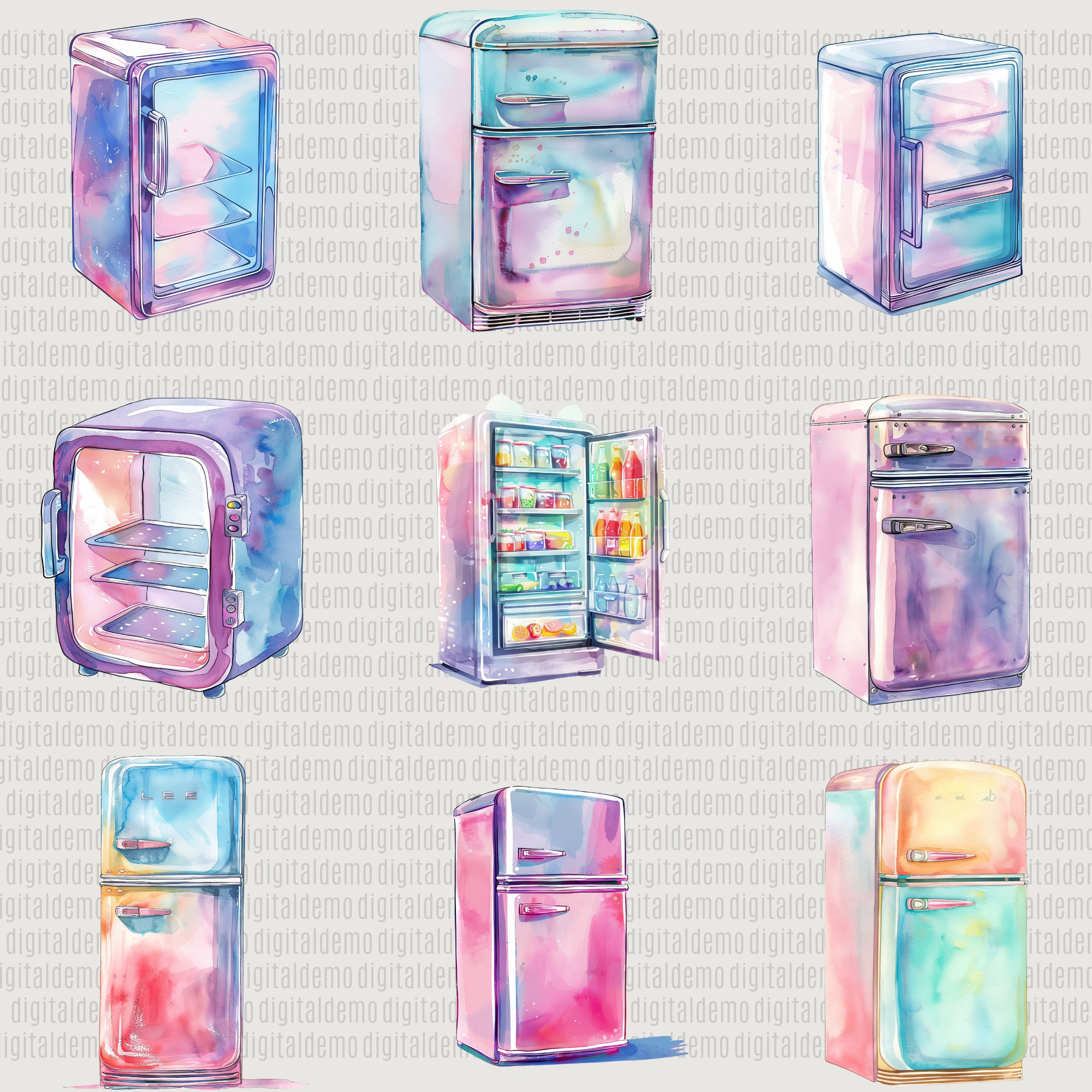 50 Watercolor Fridges Clipart PNG Bundle - - Personal and Commercial ...