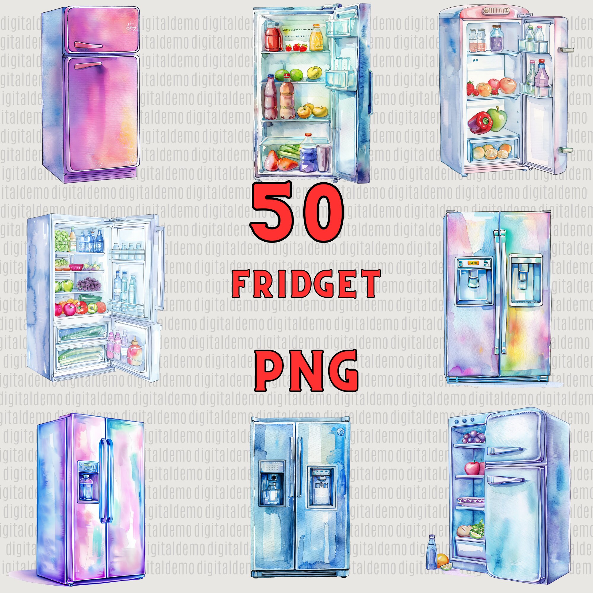 50 Watercolor Fridges Clipart PNG Bundle - - Personal and Commercial ...
