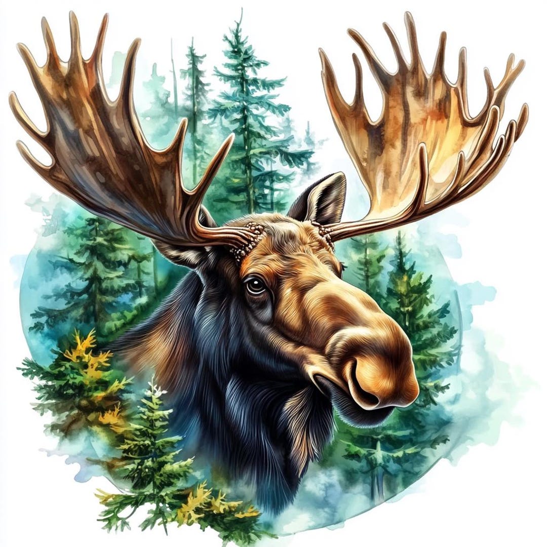 25 High-res Moose Watercolor Clipart | Digital Download Kit | Fantasy ...