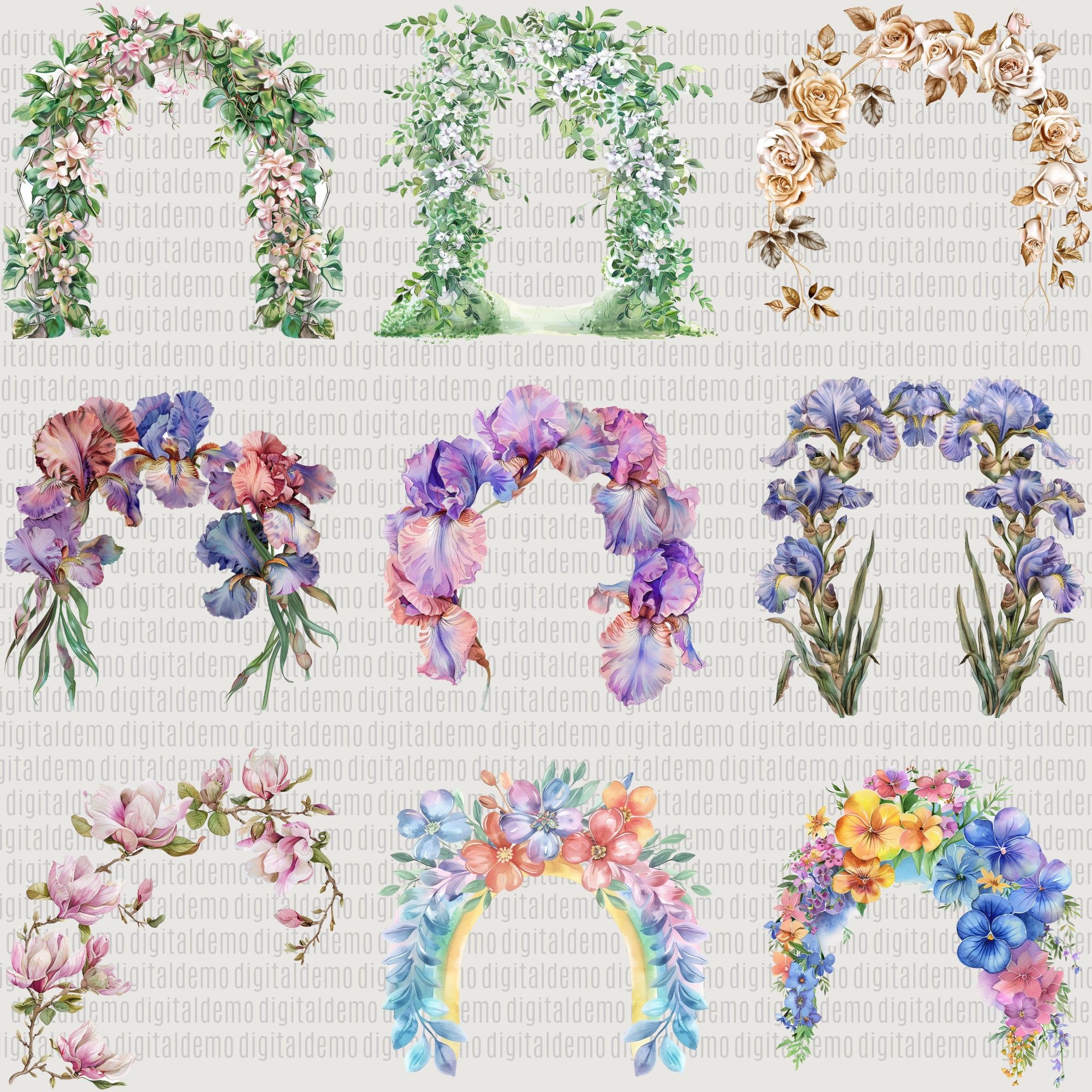 50 Watercolor Flower Arches Clipart PNG Bundle - - Personal and ...