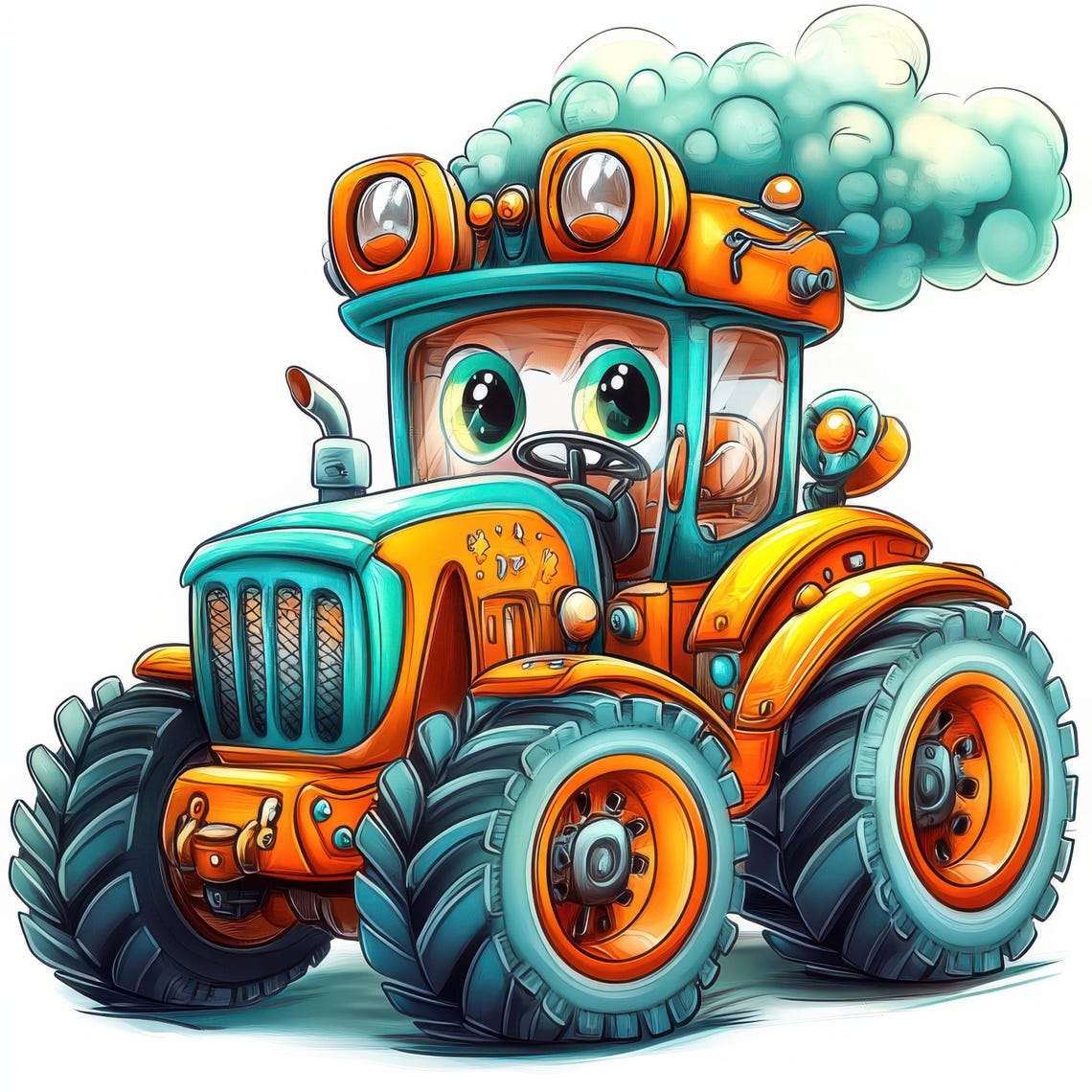 24 Cute Cartoon Tractor Clipart – High Res Watercolor Jpgs | Farm ...