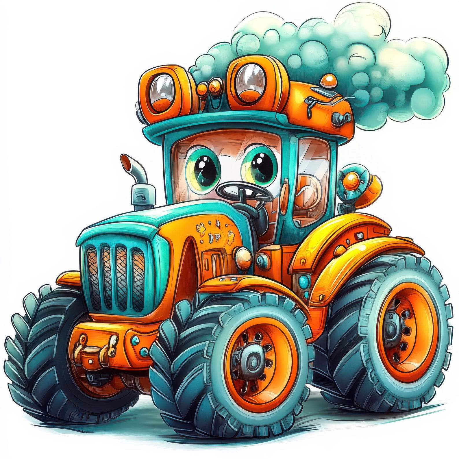 24 süße Cartoon Traktor Clipart - hochauflösende JPGs in Aquarell ...