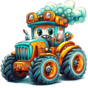 24 Cute Cartoon Tractor Clipart – High Res Watercolor Jpgs | Farm ...