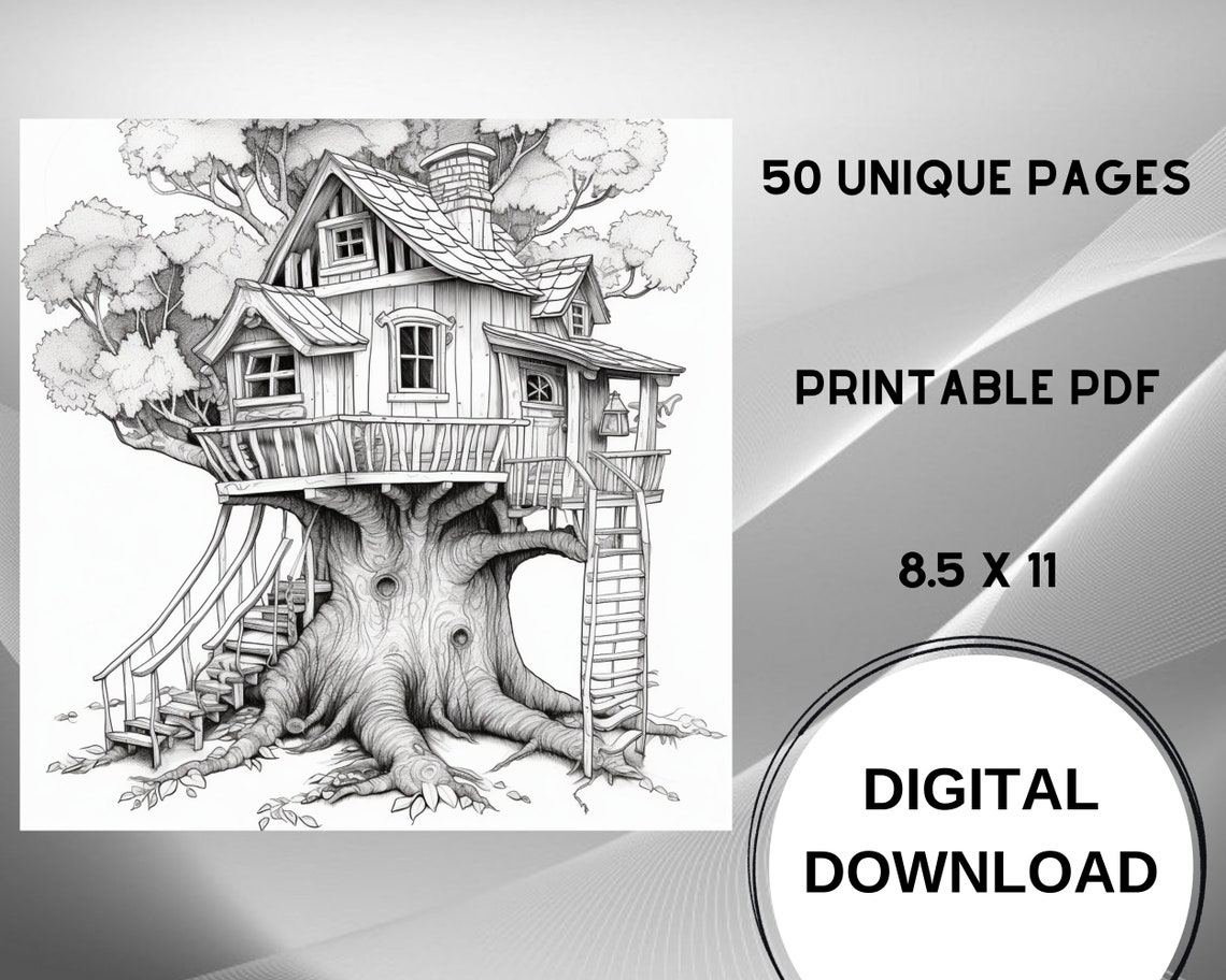 50 Treehouse Colorıng Pages | Printable PDF A4 | Cute Kids Coloring ...
