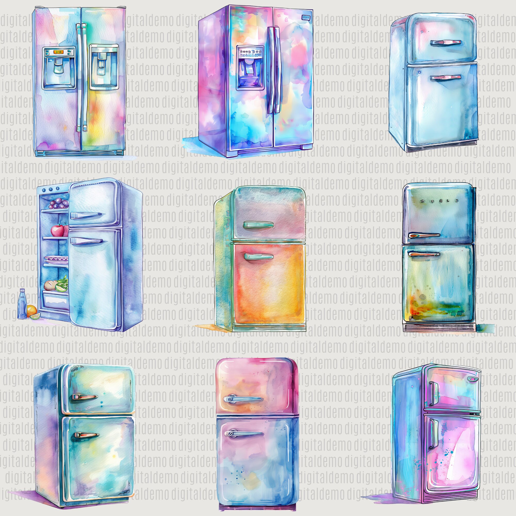 50 Watercolor Fridges Clipart PNG Bundle - - Personal and Commercial ...
