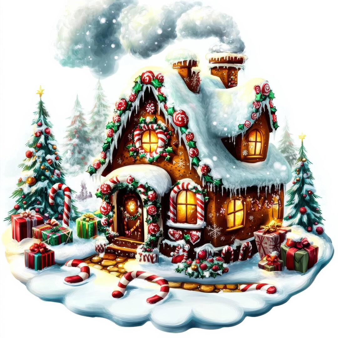 22 Santa House Clipart – High Res Watercolor Jpgs | Holiday Home ...
