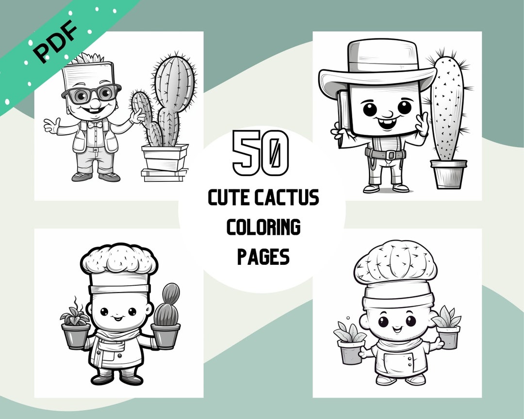 50 Cute Cactus Colorıng Pages | Printable PDF A4 | Cute Kids Coloring ...