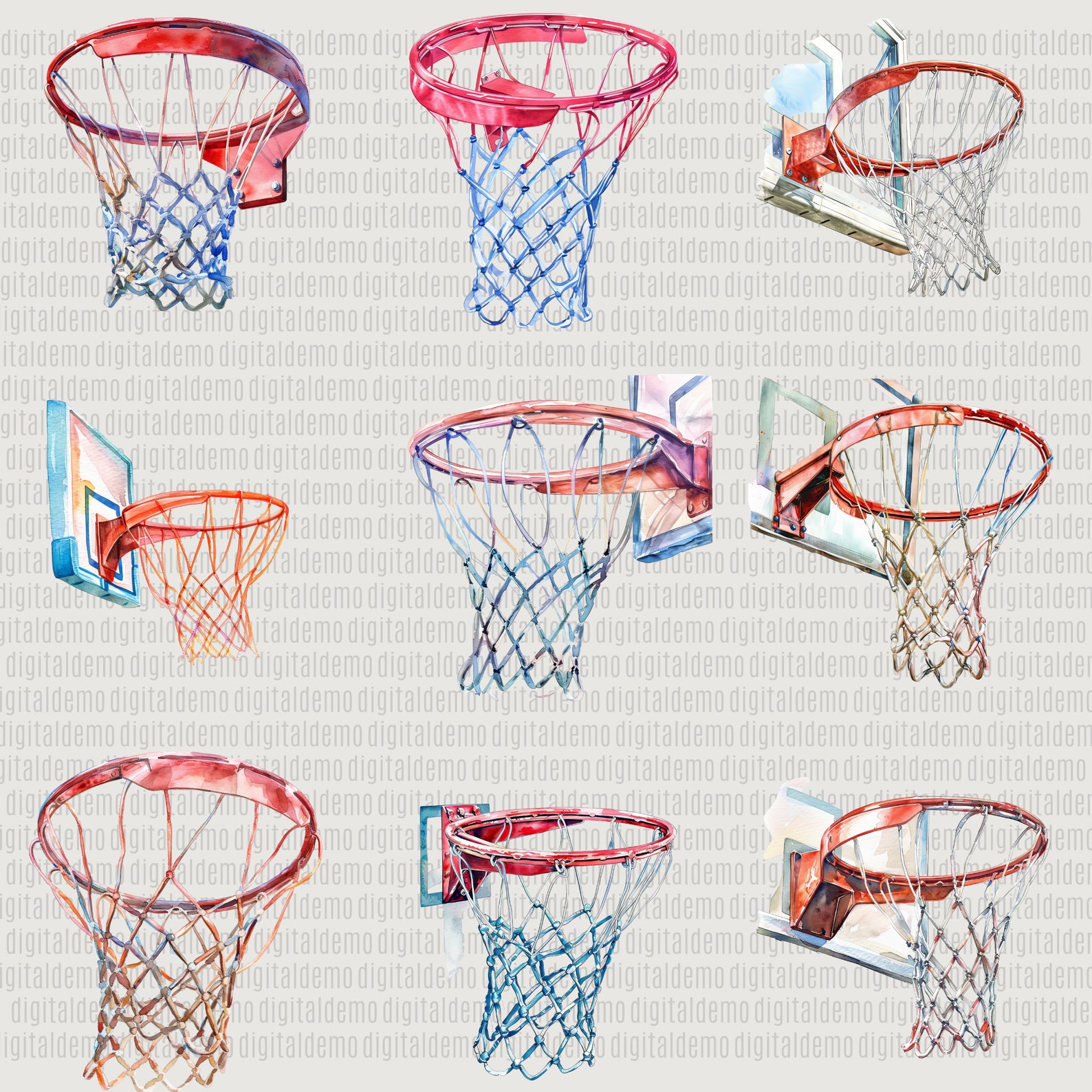 50 Watercolor Basketball Hoop Clipart PNG Bundle - - Personal and ...