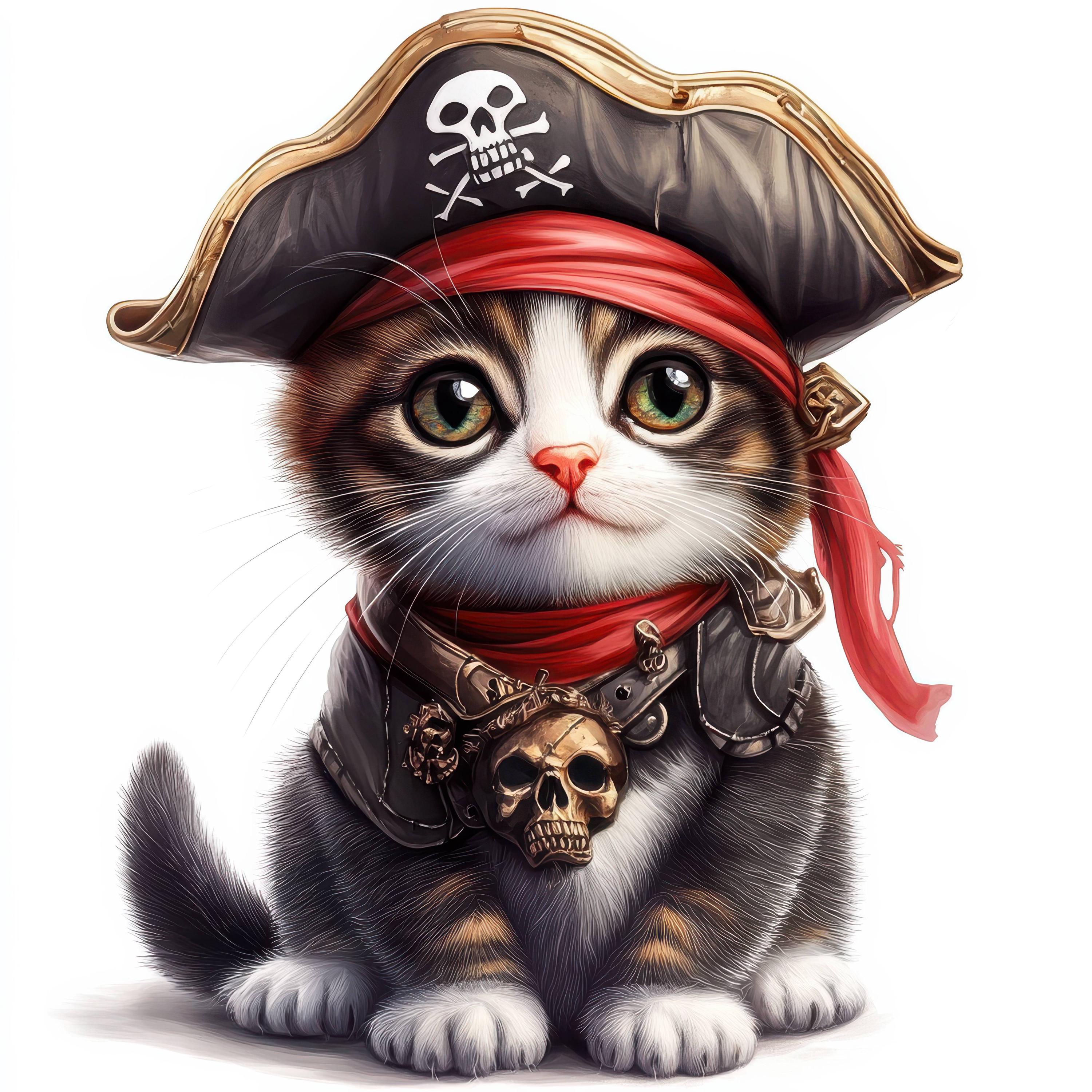 24 Pirate Cat Clipart – Adventurous Watercolor Jpgs | Cute Pirate Kitty ...