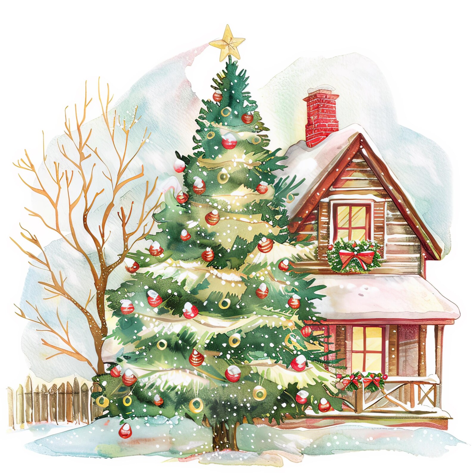 50 Watercolor Christmas House Clipart PNG Bundle - - Personal and ...