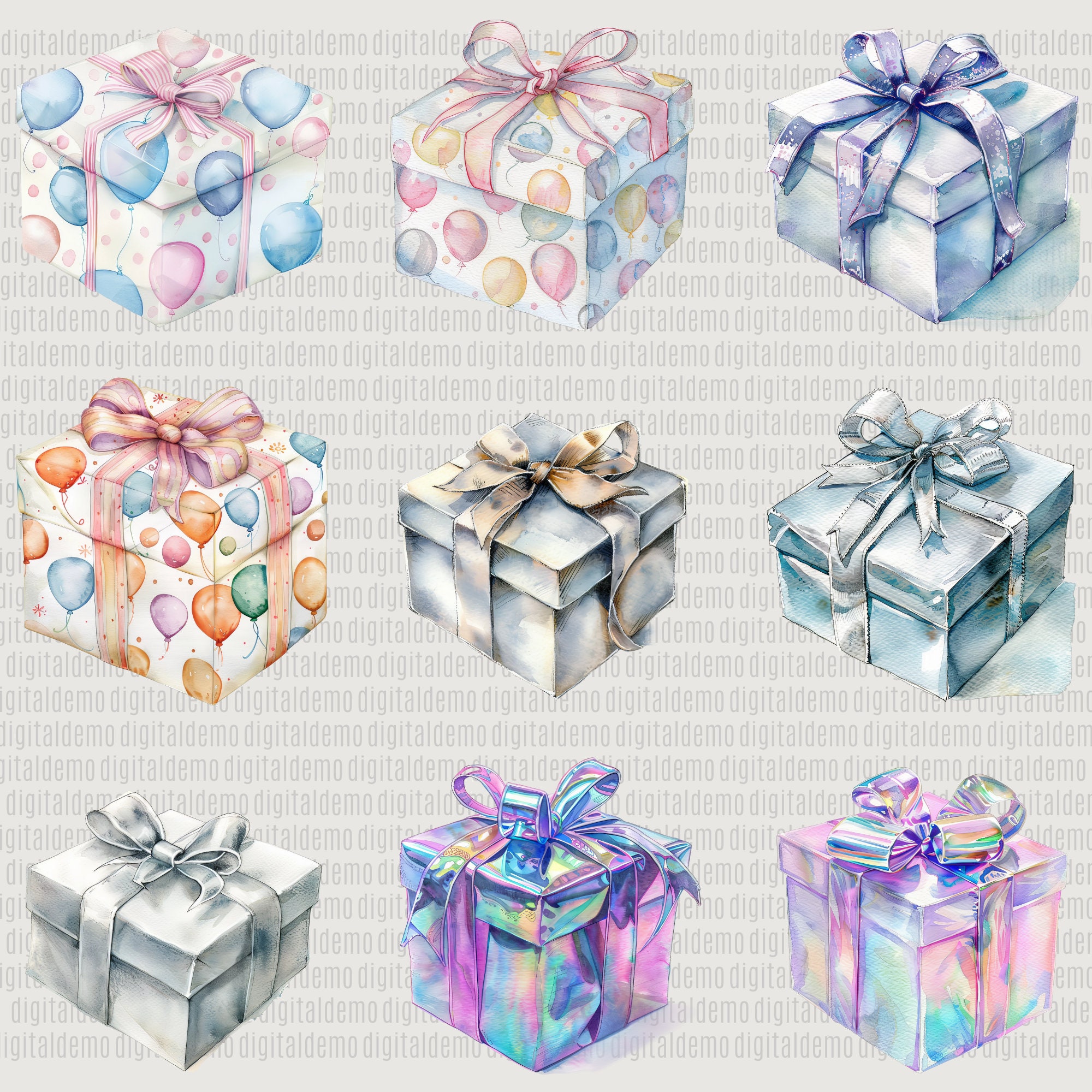 50 Watercolor Gift Box Clipart PNG Bundle - - Personal and Commercial ...
