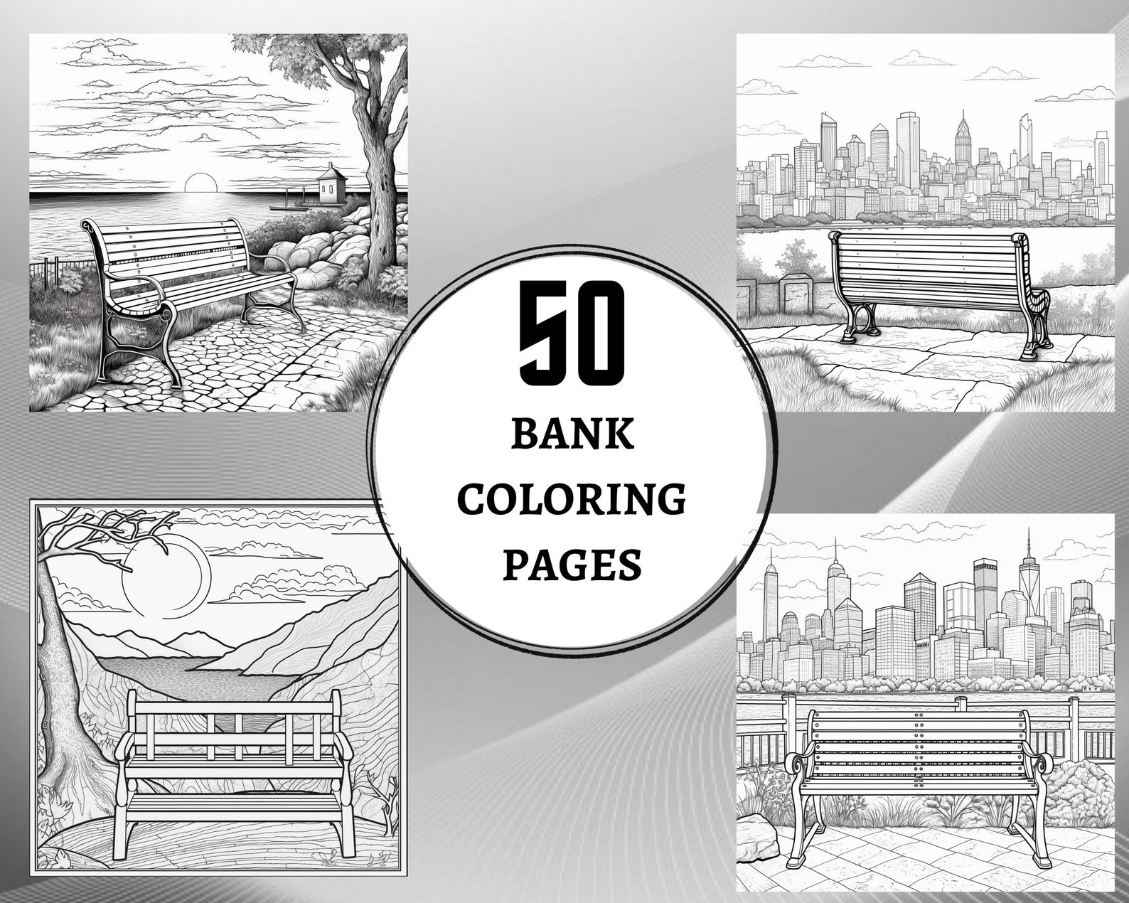 50 Bench With Colorıng Pages | Printable PDF A4 | Cute Kids Coloring ...