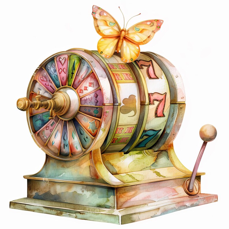 Classic Slot Machines Clipart 25 High Res Watercolor JPG Junk Journals ...