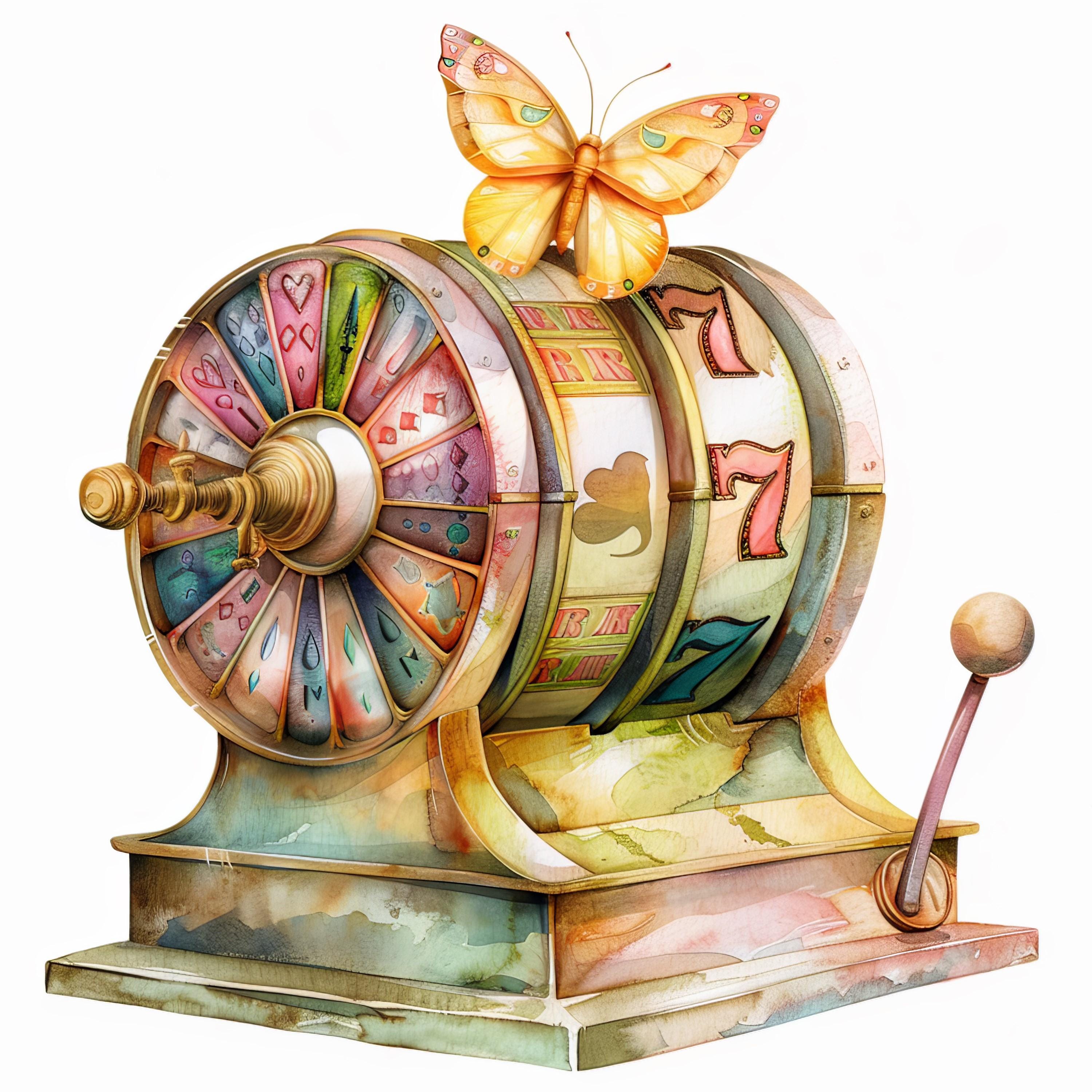 Classic Slot Machines Clipart 25 High Res Watercolor JPG Junk Journals ...